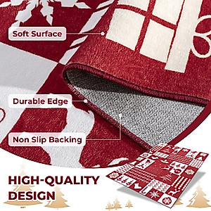 Syalife 9x12 Christmas Rug for Living Room, Bedroom, Dining Room, Large Red/White Area Rug, Indoor Festival Machine Washable Rugs, 9'x12', Patchwork Pattern