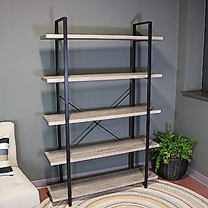 Sunnydaze 5-Tier Bookshelf - Industrial Style with Freestanding Open Shelves with Veneer Finish - Holds Books, Media, Storage Cubes, DVDs and More - Oak Gray
