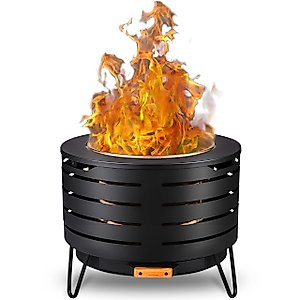 FIROW Smokeless Fire Pit, 23 Inch Fire Pit for Outside with Removable Ash Pan, Outdoor Firepit Ideal for Camping,Bonfire and Backyard, Include Fire Poker, Firepit Cover and Grill Rack