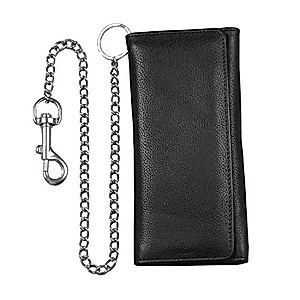 Genuine Cowhide Leather Trifold Long Chain Motorcycle Biker Trucker Wallet RFID