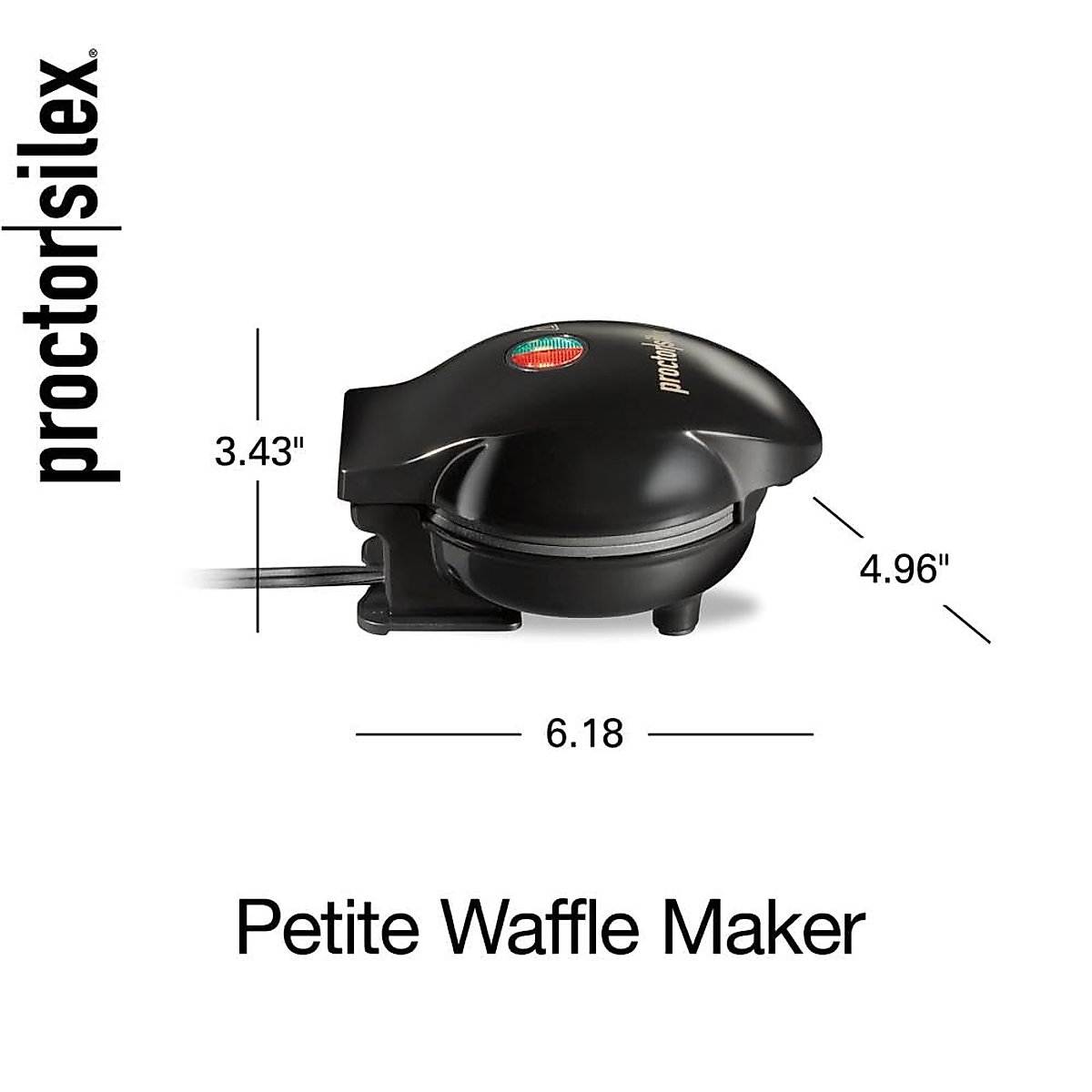 Proctor Silex Mini Waffle Maker Machine with 4” Round Non-stick Grids, Make Personalized Individual Breakfast Keto Chaffles and Hashbrowns, Compact, Black (26100)