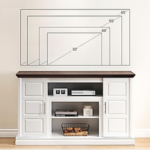 IDEALHOUSE Farmhouse Modern TV Stand, 58 x 15.7 x 33.8 inches, White