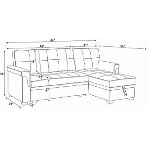 Pemberly Row 85" Wide Easy Pull Out Faux Leather Convertible Sectional Sofa with Cup Holders in Dark Brown