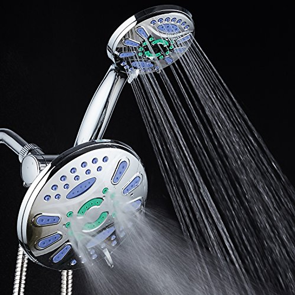 AquaStar Elite 3-in-1 High-Pressure 48-mode 7" Shower Head Combo with Microban Anti-Clog Jets for More Power & Less Cleaning! Extra-Long 5 ft. Stainless Steel Hose. All Chrome Finish