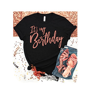 Plus Size Birthday Shirts for Women - Rose Gold Glam It's My Birthday T-Shirt - 2XL - Black Tee(ItsMyBdy RsG) Blk/2xl