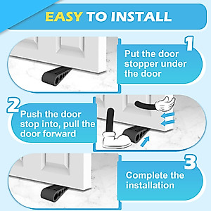 Rubber Door Stoppers for Bottom of Door - 4 Pack Door Stop Wedge with Holder Heavy Duty Doorstop for Home Office Dorm Classroom Garage Stackable on Multi Floor Carpet Concrete Tile Linoleum & Wood