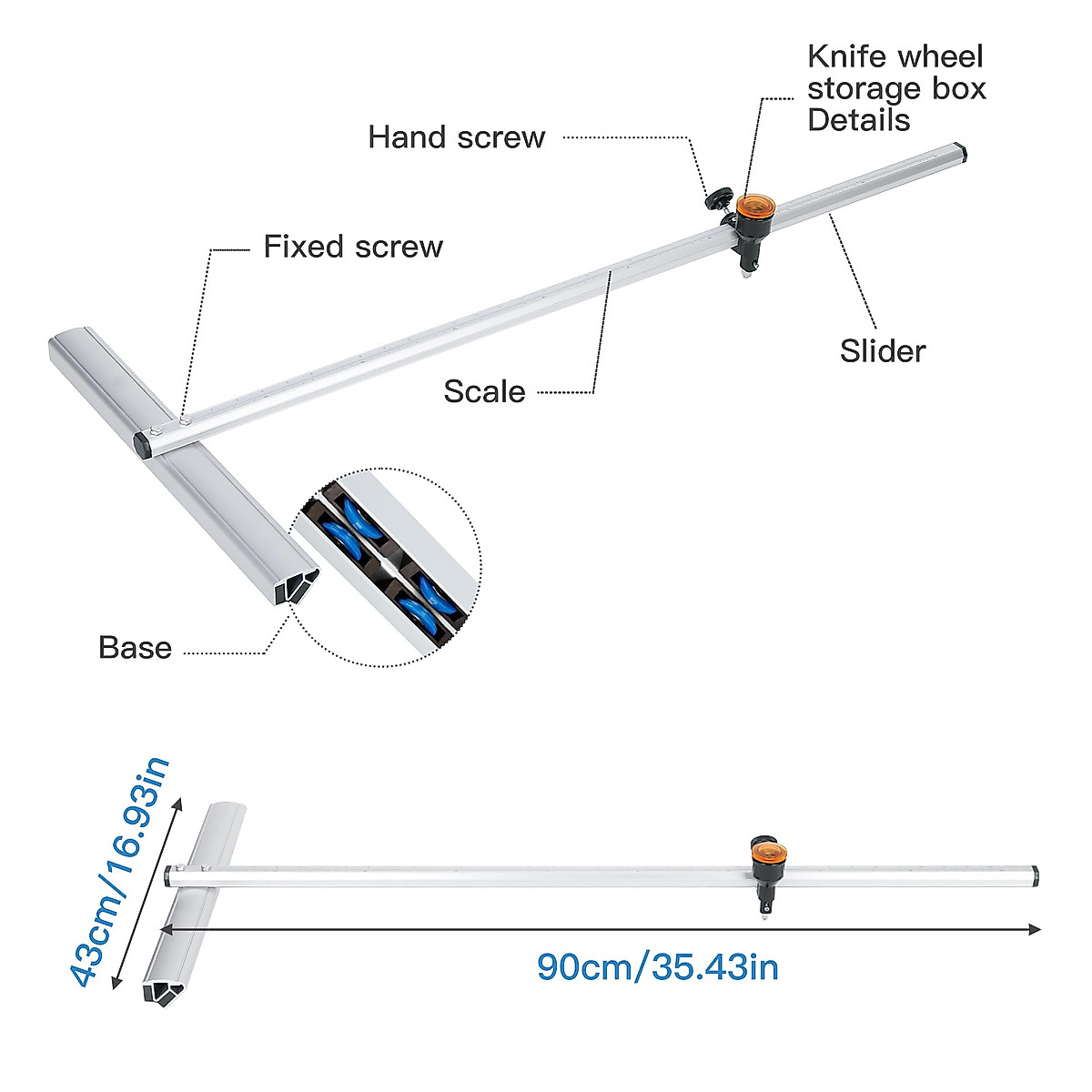 awagas Glass Tile Cutter, 90cm (35.43 in) Large T-Shaped Glass Cutting Tool, Glass Cutting Tools with Accurate Scales, Straight Cutter for Glass Ceramic Tile Vitrified Brick of 3-12mm with Auto Oiling