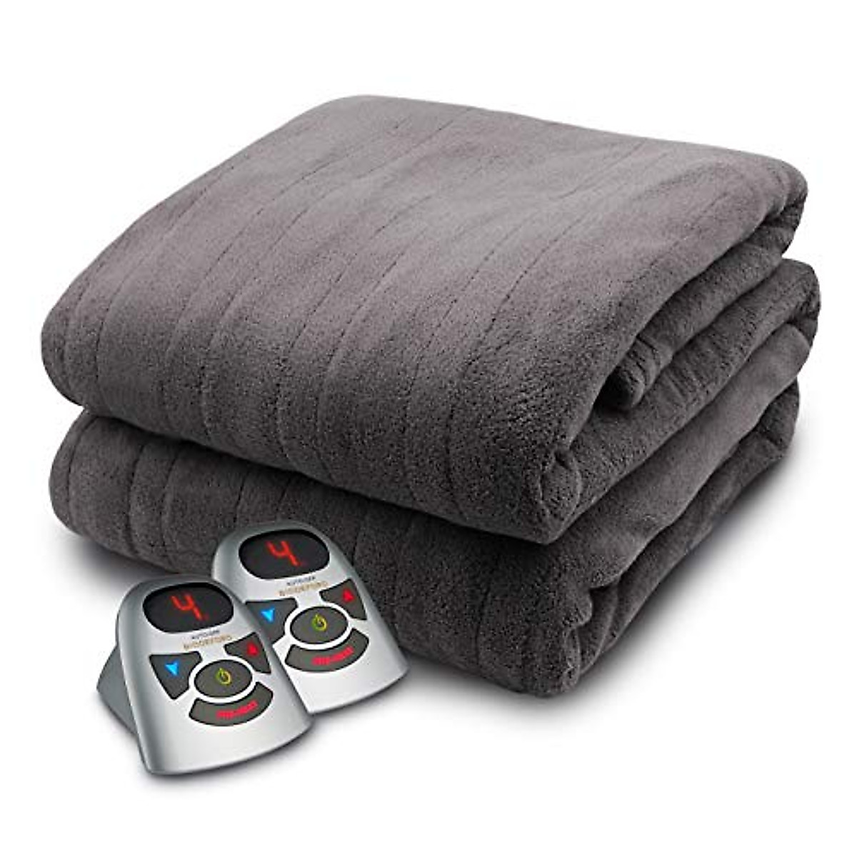 Biddeford Blankets Micro Plush Electric Heated Blanket with Digital Controller, Queen, Grey