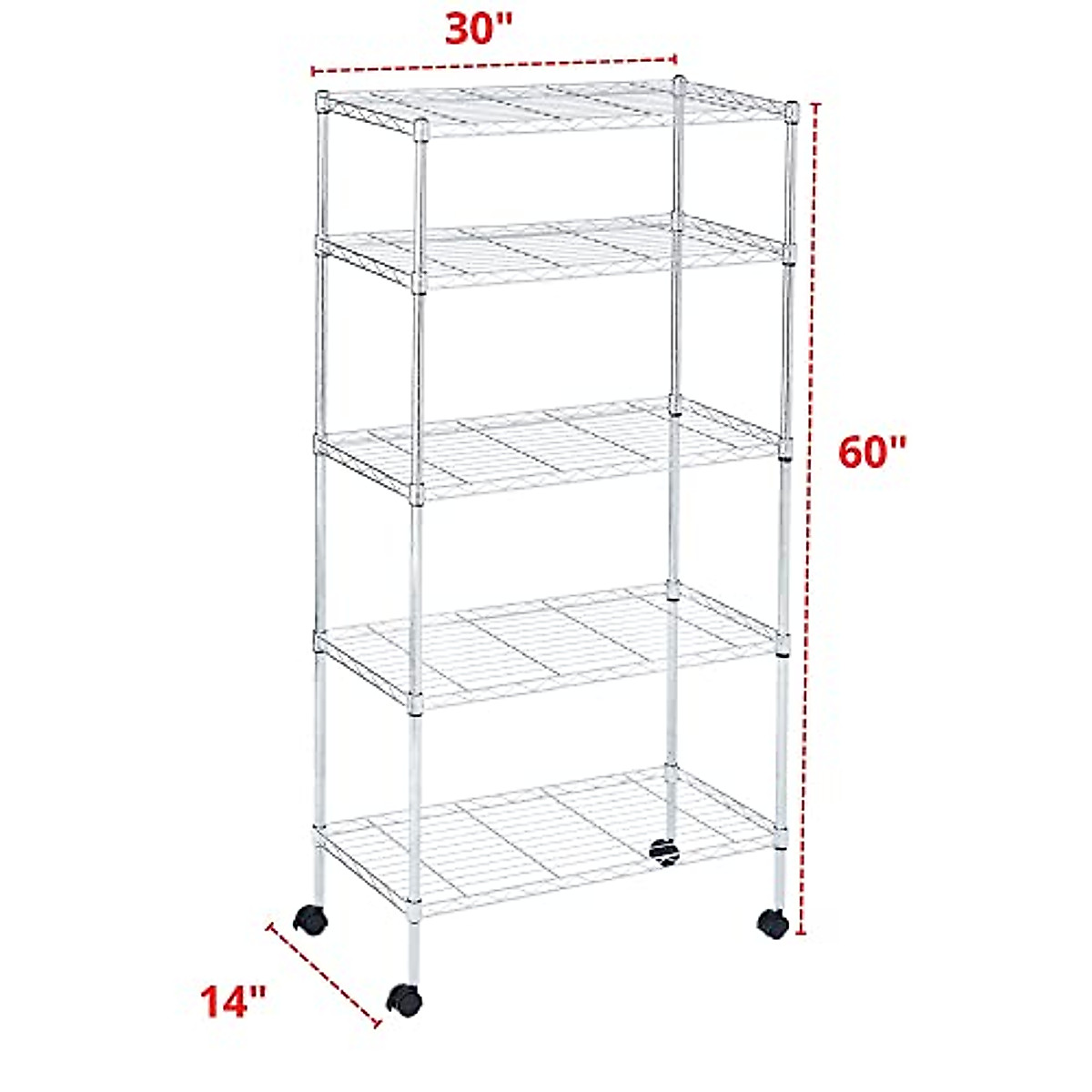 5 Tier Heavy Duty Wire Shelving Unit Storage Rack, Metal Rack Utility Organizers, Organization Units for Products Plant Pantry, Garage, Laundry Racks Durable Shelf Stand 14"W x 30"L x 60"H, Chrome