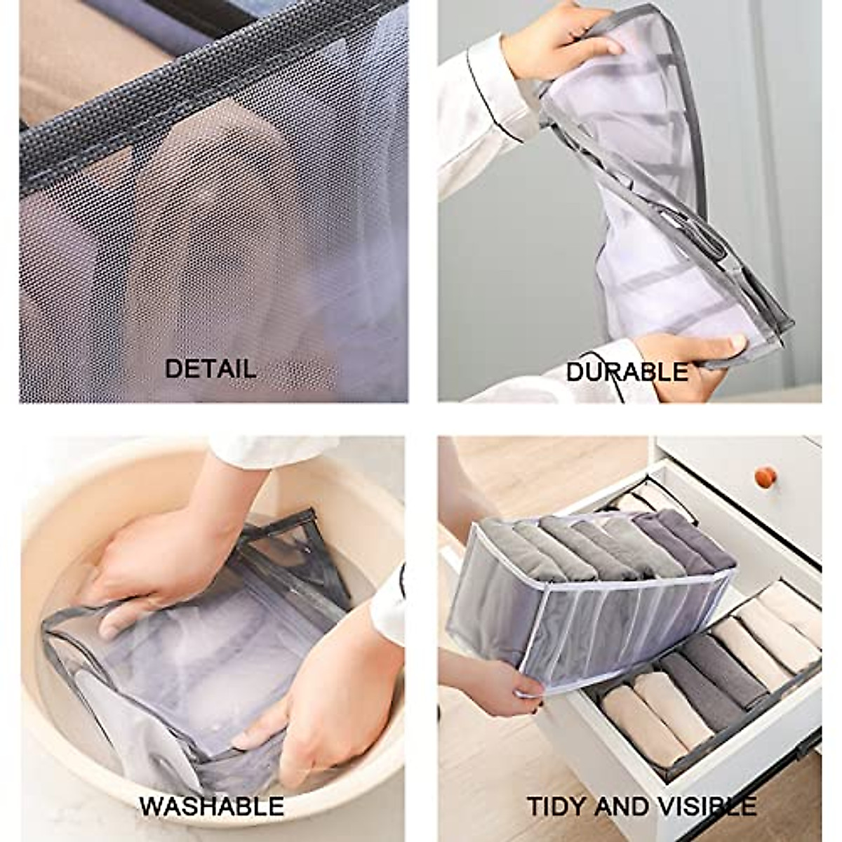 Wardrobe Clothes Organizer for Pants,T-shirt, Skirt, Underwear, Leggings, Kid Jeans Drawers Closet Mesh Storage Stackable Folded Clothes 7 Grid Washable