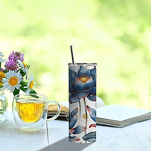 Medpol Blue Lotus tumbler with lid and straw 20 oz insulated tumbler cups Blue Lotus insulated travel coffee mugs for women cute sippy cups stainless insulated travel cups