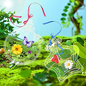60 Pcs Transparent Dried Flower Bookmarks with Grosgrain Ribbon, DIY Clear Glassware Bottle Shape Stickers Beautiful Herbarium Floral Page Bookmark Craft