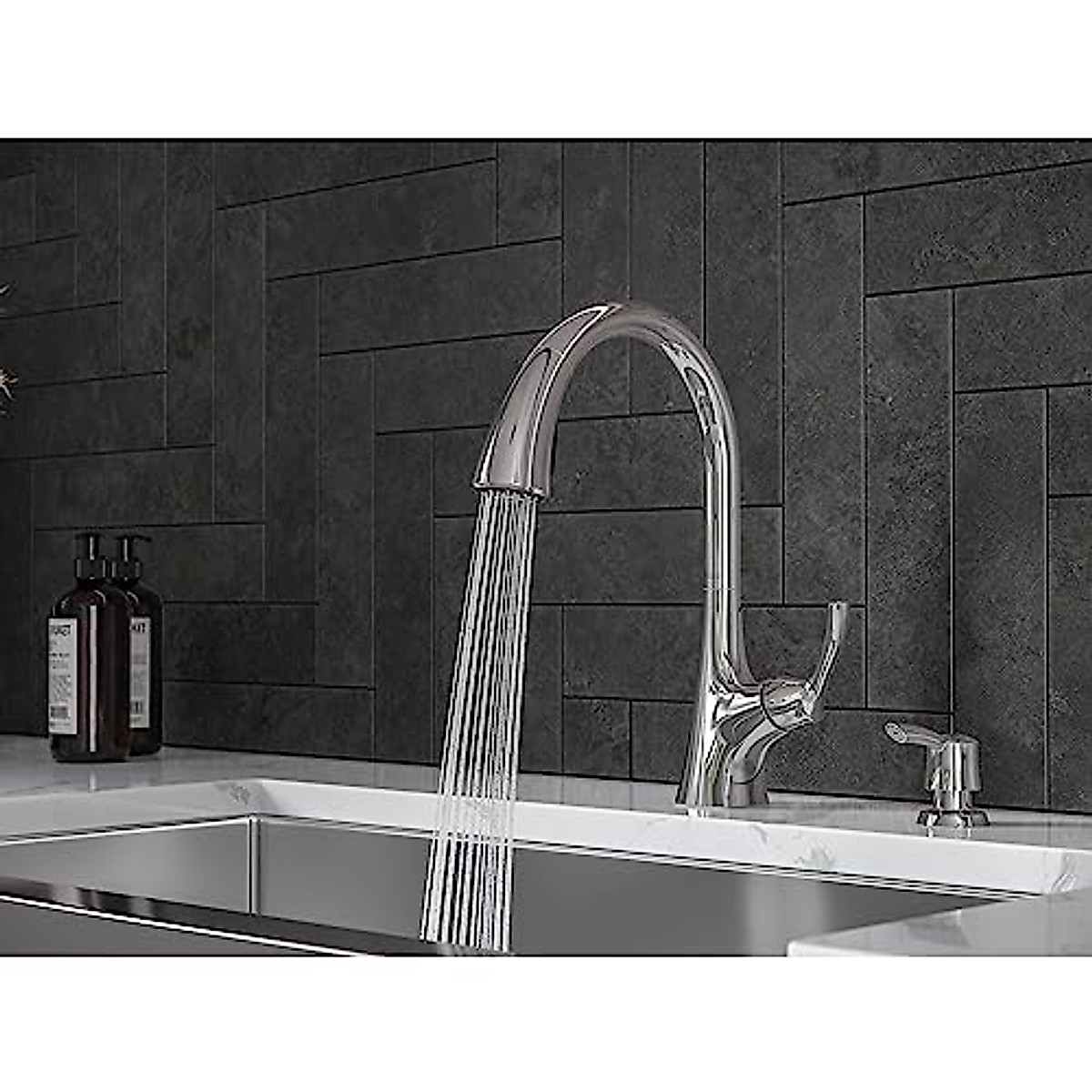 Pfister Masey Kitchen Faucet with Pull Down Sprayer and Soap Dispenser, Single Handle, High Arc, Polished Chrome Finish, F5297MCC