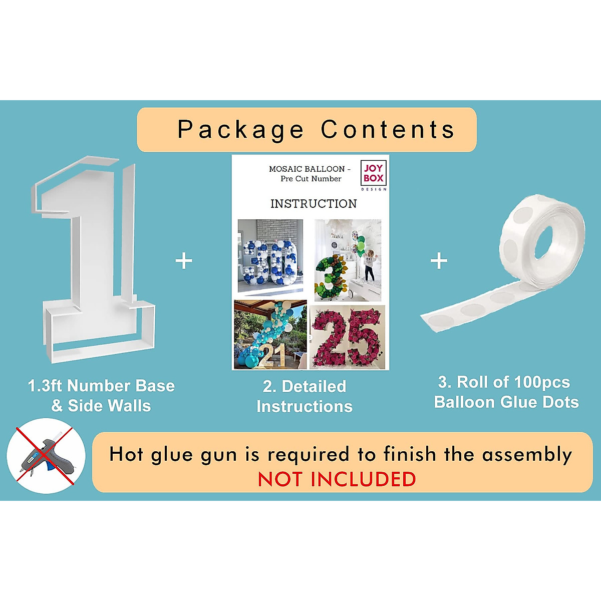 JoyBox Design 3FT Mosaic Balloon Frame Number 1 Light Up Numbers Pre-Cut Kit Thick Foam Board Decoration for Birthdays Anniversary Baby Shower