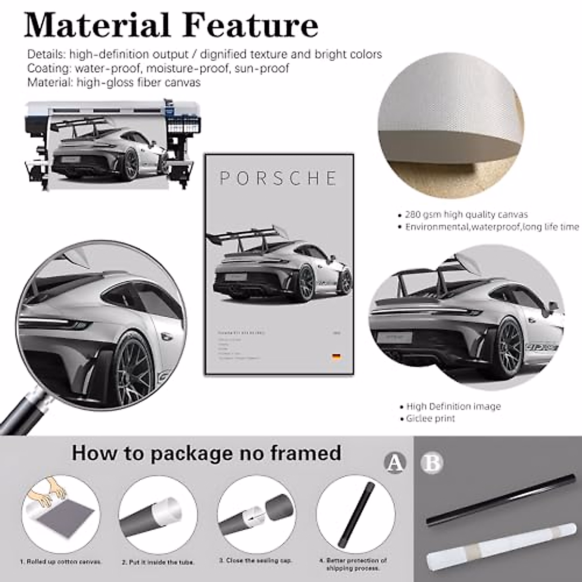 Car Canvas Poster Wall Art, Supercar Art Prints, 6pac/Set (6 Set, 8 x 12 in Unframed)