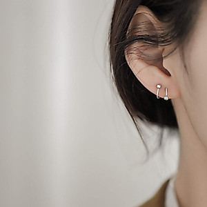 Reffeer 925 Sterling Silver Minimalist Crawler Earrings Little Ball Wrap Cuff Earrings For Women Teen Cartilage Earrings Helix Piercing Earrings (A-Silver)