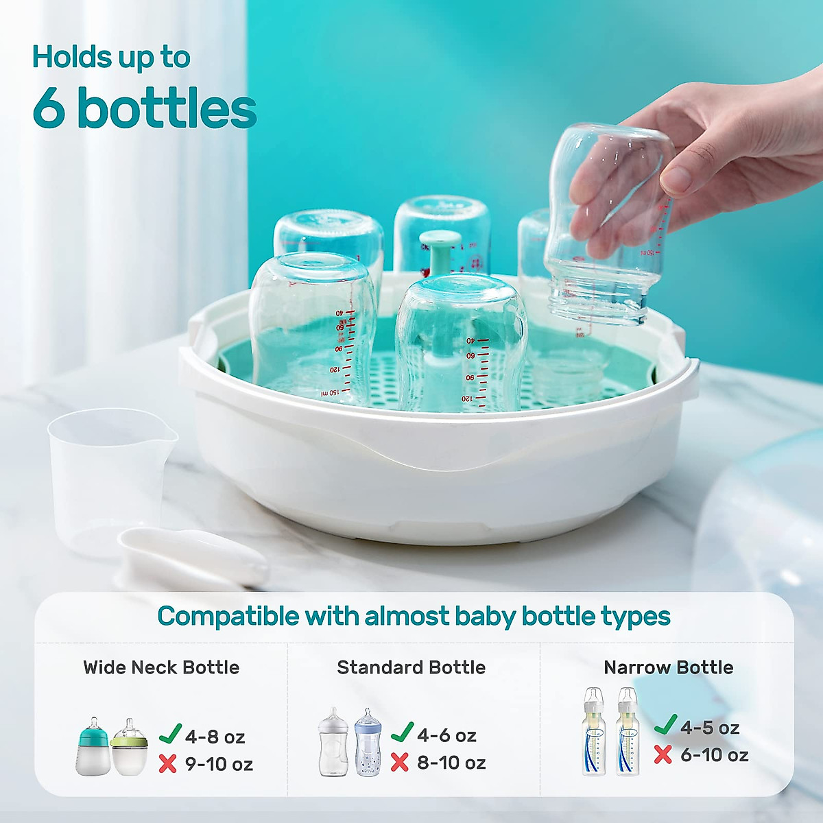 Nuliie Microwave Steam Box, Working 6 Bottles in 2 mins, Bottle Microwave Steam Box for Babies with a Clamp, Green