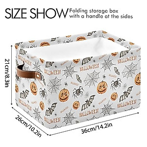 Emelivor Halloween Pumpkin Storage Basket Bins Sturdy Toy Storage Organizer Bins Laundry Basket with Handles for Home Boys Girls Office Closet Shelf Nursery Baskets,2 pcs