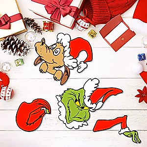 Christmas Decorations Outdoor Fence Peeker - Funny Christmas Fence Yard Signs with Thief Stole Head Arm Bag and Dog for Holiday Xmas Garden Courtyard Wall Decorations