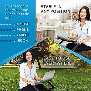 Executive Office Solutions Portable Adjustable Aluminum Laptop Desk/Stand/Table Vented w/CPU Fans Mouse Pad Side Mount-Notebook-MacBook-Light Weight Ergonomic TV Bed Lap Tray Stand Up/Sitting-Black