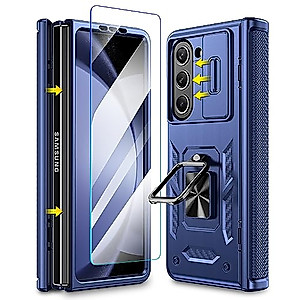Caka Case Designed for Galaxy Z Fold 5 Case with Screen Protector, 360°Ring Magnetic Kickstand & Camera Cover & Hinge Protector for Samsung Galaxy Z Fold 5 Phone - Navy Blue