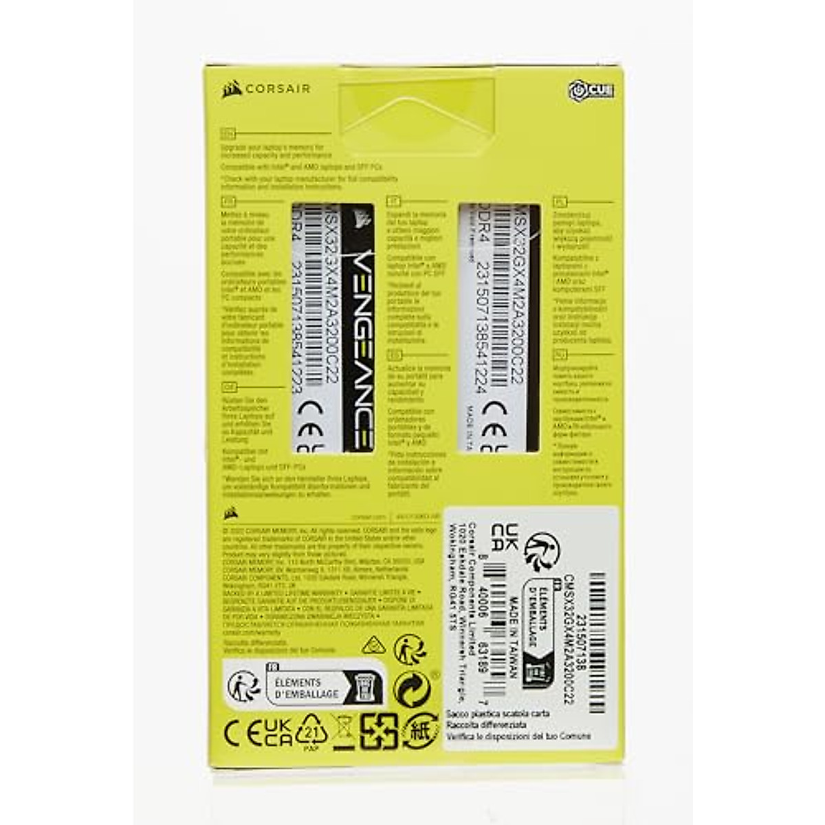 Corsair Vengeance Performance SODIMM Memory 32GB (2x16GB) DDR4 3200MHz CL22 Unbuffered for 8th Generation or Newer Intel Core™ i7, and AMD Ryzen 4000 Series Notebooks