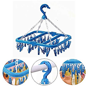 SteelFever Foldable Clip and Drip Hanger with 32 Clips - Hanging Drying Rack (Blue)