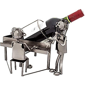 BRUBAKER Wine Bottle Holder 'Singing Couple' - Table Top Metal Sculpture - with Greeting Card