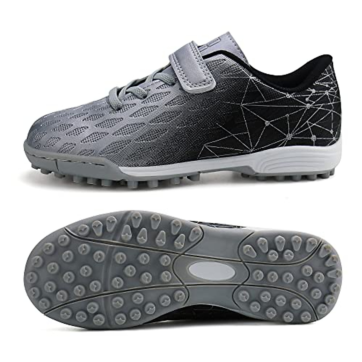 brooman Kids Indoor Soccer Shoes Boys Girls Soccer Cleats Athletic Turf Shoes (1,Silver)