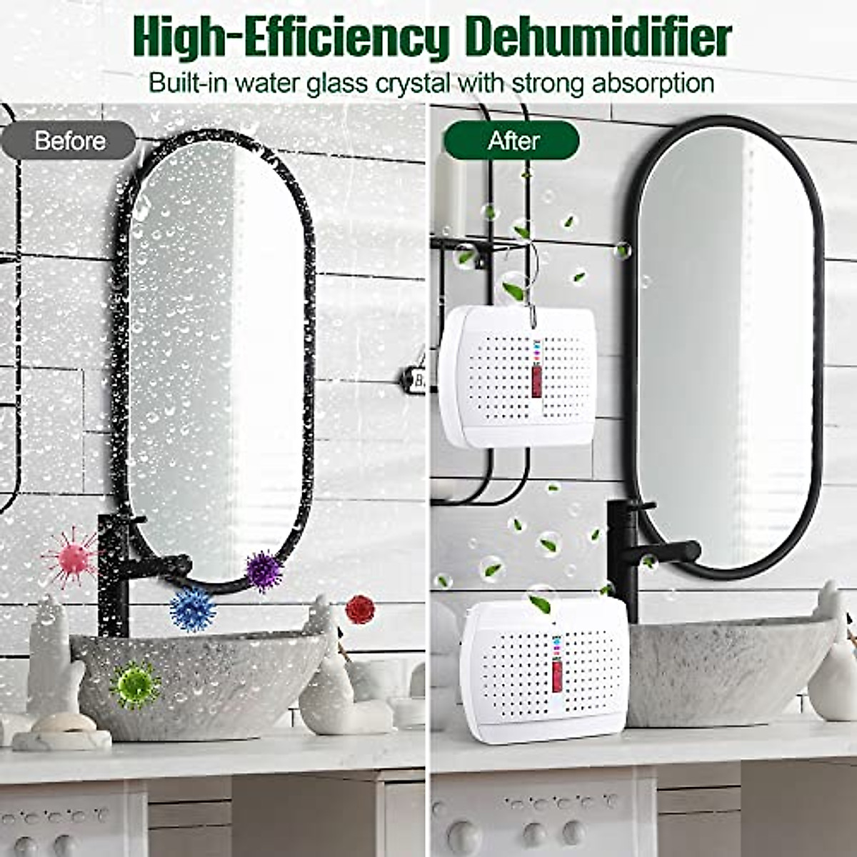 2 Pack Rechargeable Small Dehumidifier, Portable Mini Dehumidifiers for Bedroom, Bathroom, High efficiency Moisture Absorber for Closet, Bookcases