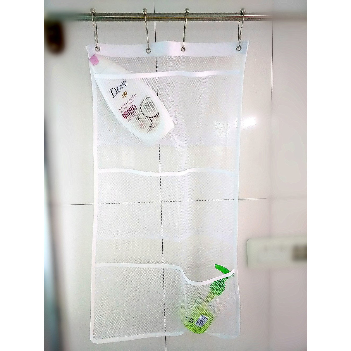 ALYER 6 Storage Pockets Hanging Mesh Shower Caddy,Space Saving Bathroom Accessories and Quick Dry Bath Organizer,White