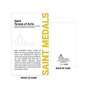 1" Saint and Holy Subject Medal with Prayer Card | Over 25 Different Saints | Durable and Detailed Charm | Pendant Medal Carded with Prayer | Christian Jewelry (St. Teresa of Avila)