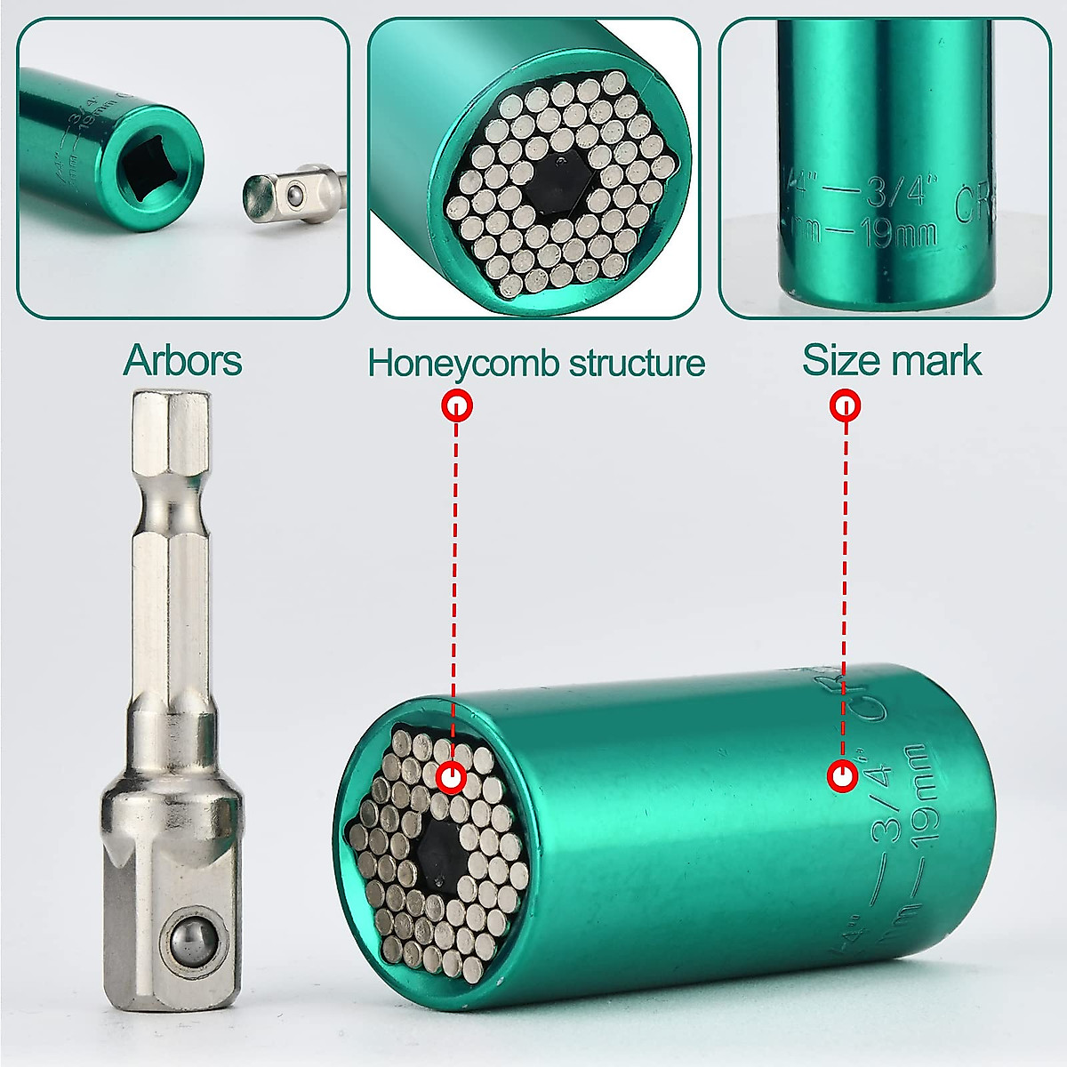 HUAZHICHUN Universal Socket,Adapter Socket for Wrench Ratchet & Power Drill,Portable Hand Gadget Gifts for Men and Women,Self-Adjusting Multifunctional Sockets,Green Shell (7-19mm)