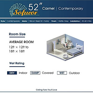 Sofucor 52" Retro Style Ceiling Fan with Light Memory Function, 6 Speeds, Solid Wood Ceiling Fan for Bedroom, Rustic, Farmhouse, Study, Living Room, Porch, Patio