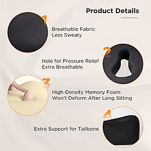DiffCar Upgraded Seat Cushion for Coccyx Sciatica Tailbone Pain Relief, Car Seat Cushion for Car & Truck Driver, for Short People, for Office Chair,Wheelchair,Plane, Car Accessorie (non-medical)