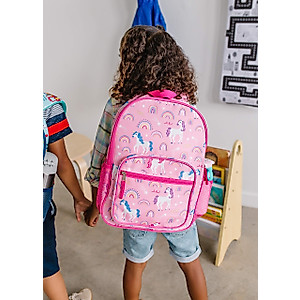 Wildkin Day2Day Kids Backpack for Boys and Girls, Perfect for Elementary Backpack for Kids, Features Front and 2 Side Mesh Pocket, Ideal Size for School and Travel Backpacks (Rainbow Unicorns)