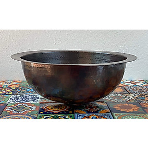 15" Round Copper Bathroom Sink Mexican Copper Bath Sink Pure Copper Hand Hammered Dual Mount Dark CPS05