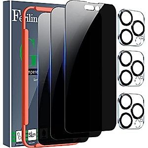 Ferilinso [3+3 Pack] for Apple iPhone 14 Pro Max Privacy Screen Protector Tempered Glass Accessories 3 Pack 9H Anti Spy Privacy Screen For iPhone 14 Pro Max 3 Pack Camera Lens Protector