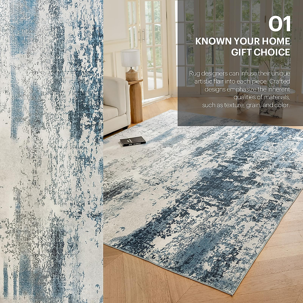OMERAI Rug 5x7 Area Rug for Bedroom Washable Rug for Living Room Kitchen Dining Room Rugs Non-slip Home Decor Carpet Faux Wool Rug Large Morden Art Ultra Soft Blue Area Rug-Modern