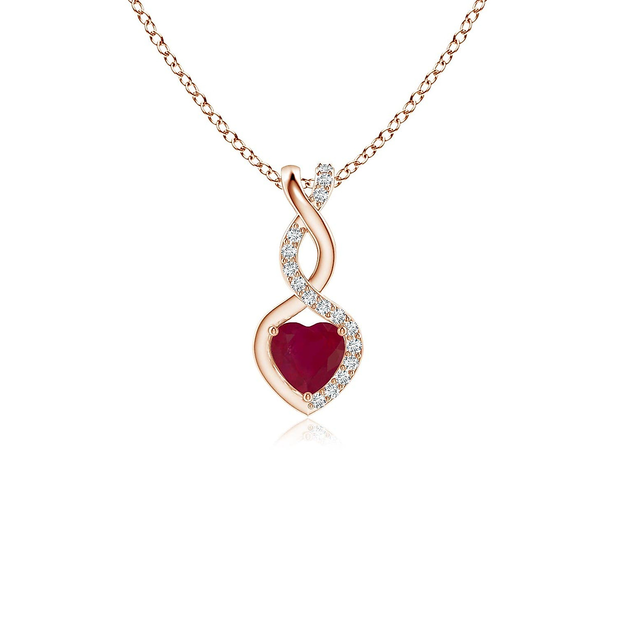 Angara July Birthstone - Ruby Infinity Heart Pendant Necklace with Diamonds in 14K Rose Gold (4mm Ruby)