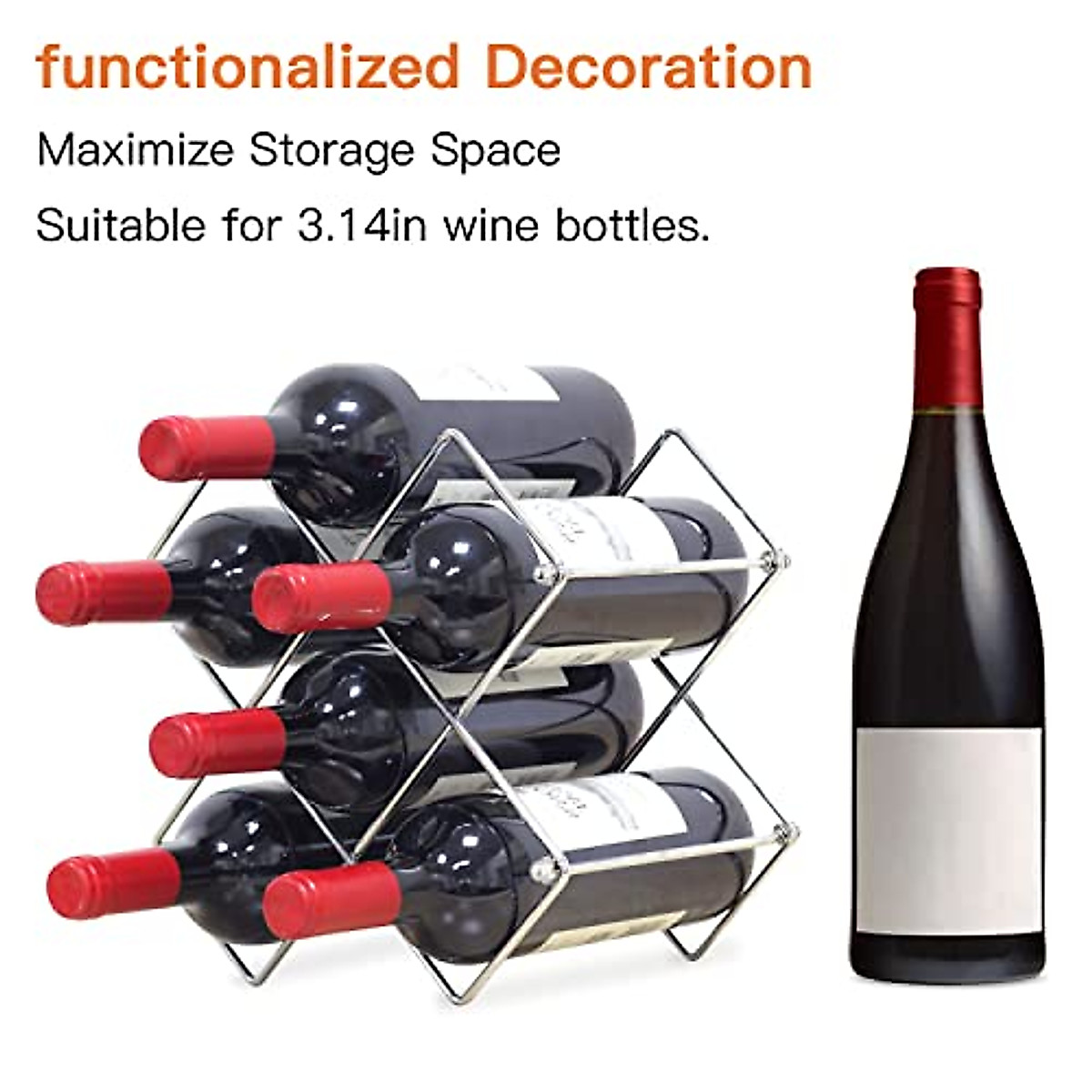 Yimerlen Tabletop Wine Rack, Geometric Countertop Wine Holder, Metal, Capacity - 6 Bottle (Silver)