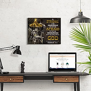 Jesus Bible Verse Wall Art Christian Cross Lion Motivational Wall Religion Jesus Inspirational Scripture Painting Artwork Living Room Bedroom Church Wall Decor Framed Ready to Hang 16x12 Inch