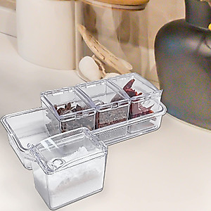 2 Pieces of Kitchen Transparent Seasoning Box, Spice Jar, Plastic Storage Container, with Lid and Spoon
