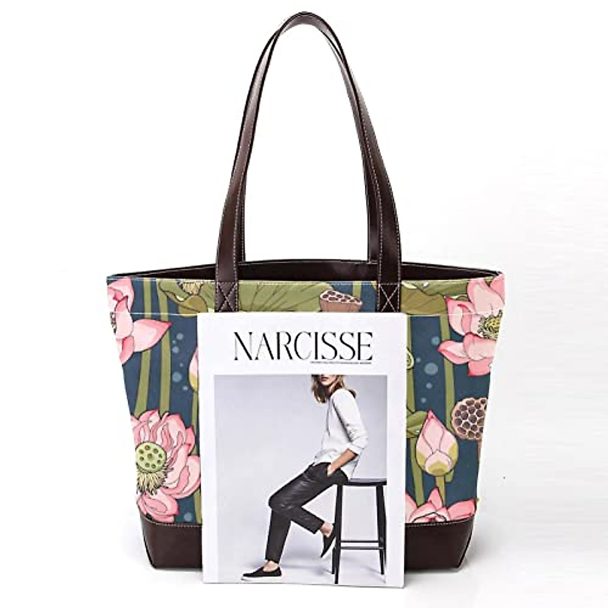 Lotus Flower jpg Tote Bags Large Leather canvas Purses and Handbags for Women Top Handle Shoulder Satchel Hobo Bags