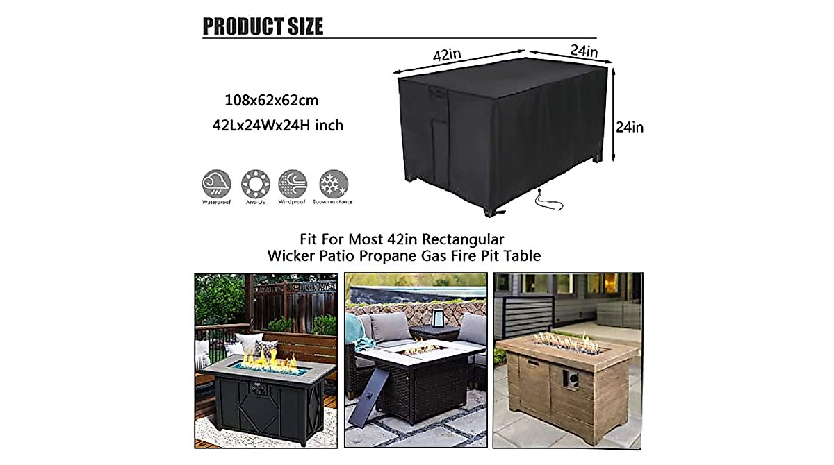 POMER Rectangular Fire Pit Cover - Waterproof & Durable