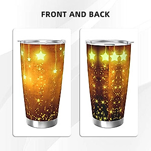 Evealyn Yellow And Brown Christmas Stars Printed 20 Oz Tumbler Insulated Tumbler Travel Mug Stainless Steel Cup Coffee Mug With Lids For Home Outdoor Office