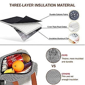 Lunch Bag for Women Insulated Lunch Box with Pockets Durable and Small Lunch Tote Bag for Work, School and Picnic (White Stripe)