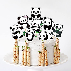 50 Pack Panda Cupcake Topper Panda Birthday Cake Decoration Cute Panda Themed Stickers (2 in 1) Baby Shower Kids Birthday Wedding Party Supplies