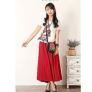 Women's Small Cute Boho Canvas Crossbody Camera Bag Cell Phone Purse with Floral Embroidery