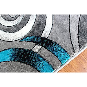 Masada Rugs, Turquoise Grey Modern Contemporary Woven Area Rug, Hand Carved (5 Feet X 7 Feet, Turquoise)